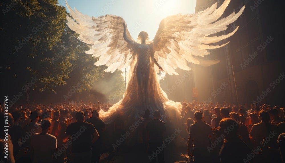 The holy angel descended from divine heaven to people, righteous ...