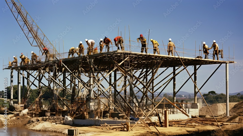 Construction progress as synchronized workers skillfully assemble and ...