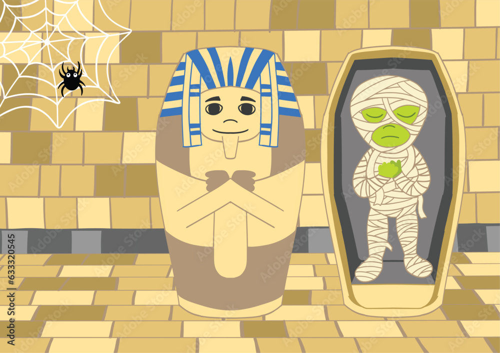 Mummy Coffin in Ancient Egypt Temple, Vector Illustration の Stock ベクター ...