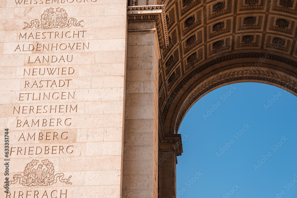 Neoclassical-style white stone Arch of Triumph in Paris, serving as a ...