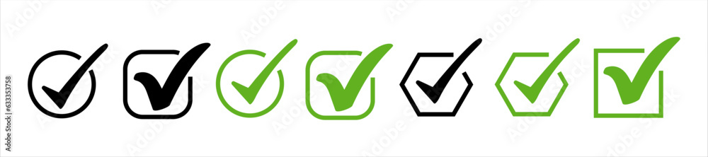 Check Mark collection. Check Mark black vector icons in a row, isolated ...