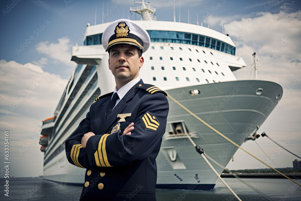 Stock-Foto „captain standing proudly in front of a cruise ship ...