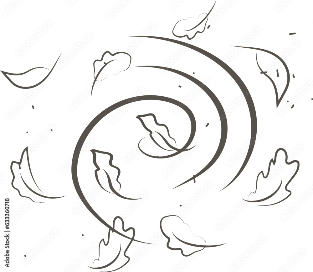 Outline drawing of a breath of wind.Wind blow set in line style.Wave ...