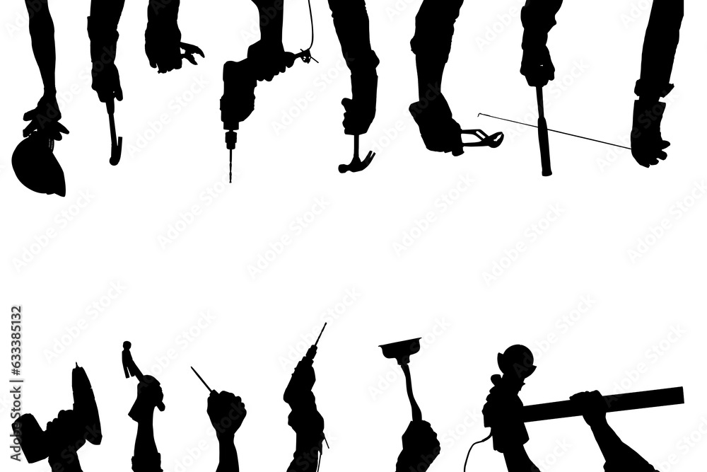 Digital png illustration of lot of hands holding construction tools on ...