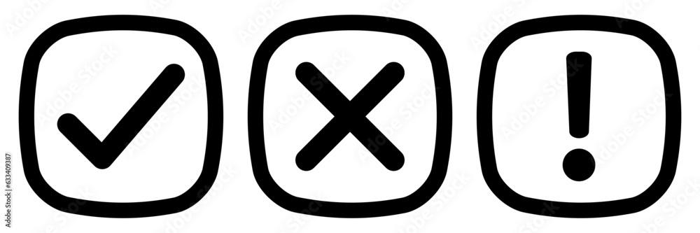 Right, Wrong, Exclamation mark color. Vector set of flat round check ...