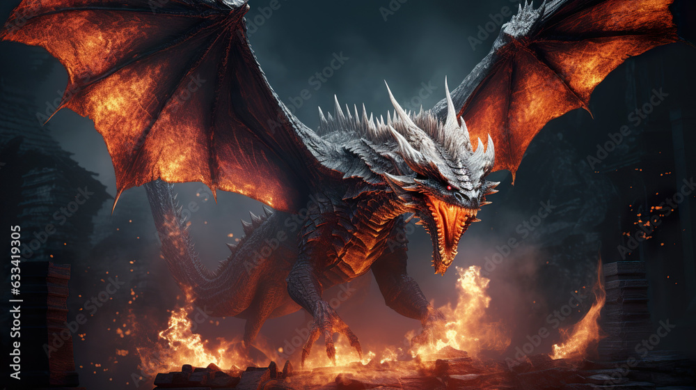 DnD Battlemap Ravenous flamethrower wyvern in standard scale. Stock ...