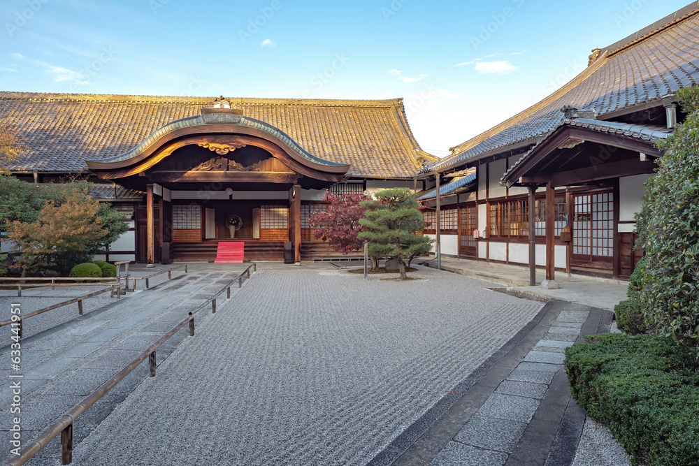 Temples of Japan. Buddhist sights. Square among Japan style buildings ...