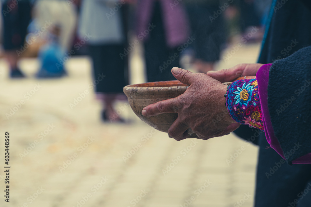 Traditional food in a clay plate used by the Saraguro indigenous ...