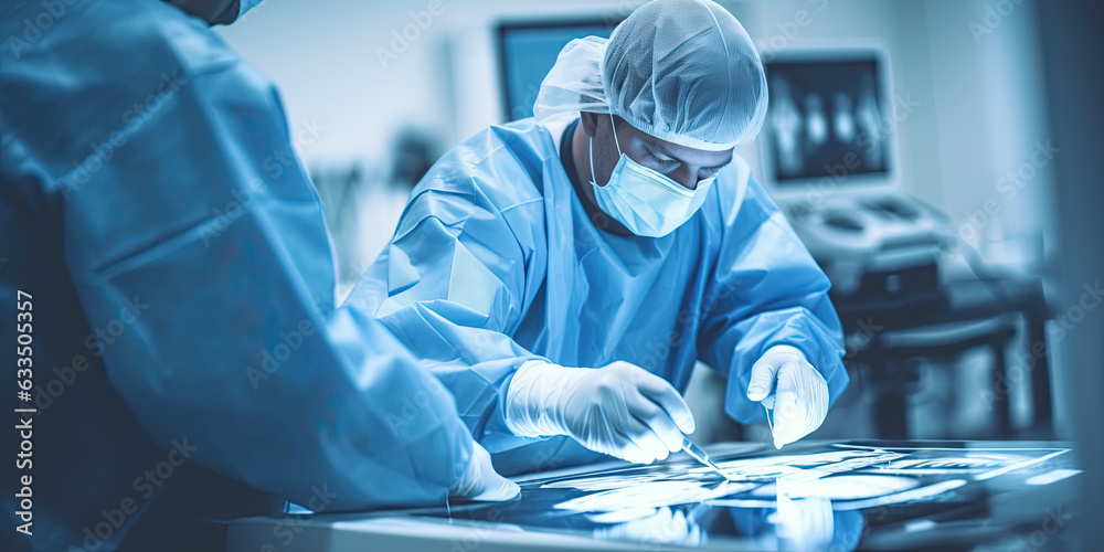 Orthopedic surgeon doctor examining patient's knee joint x-ray films ...