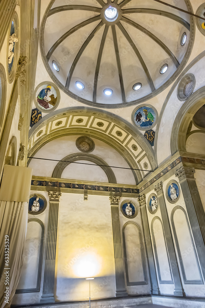 Interior of Florence Pazzi Chapel (Cappella dei Pazzi). Chapel located ...