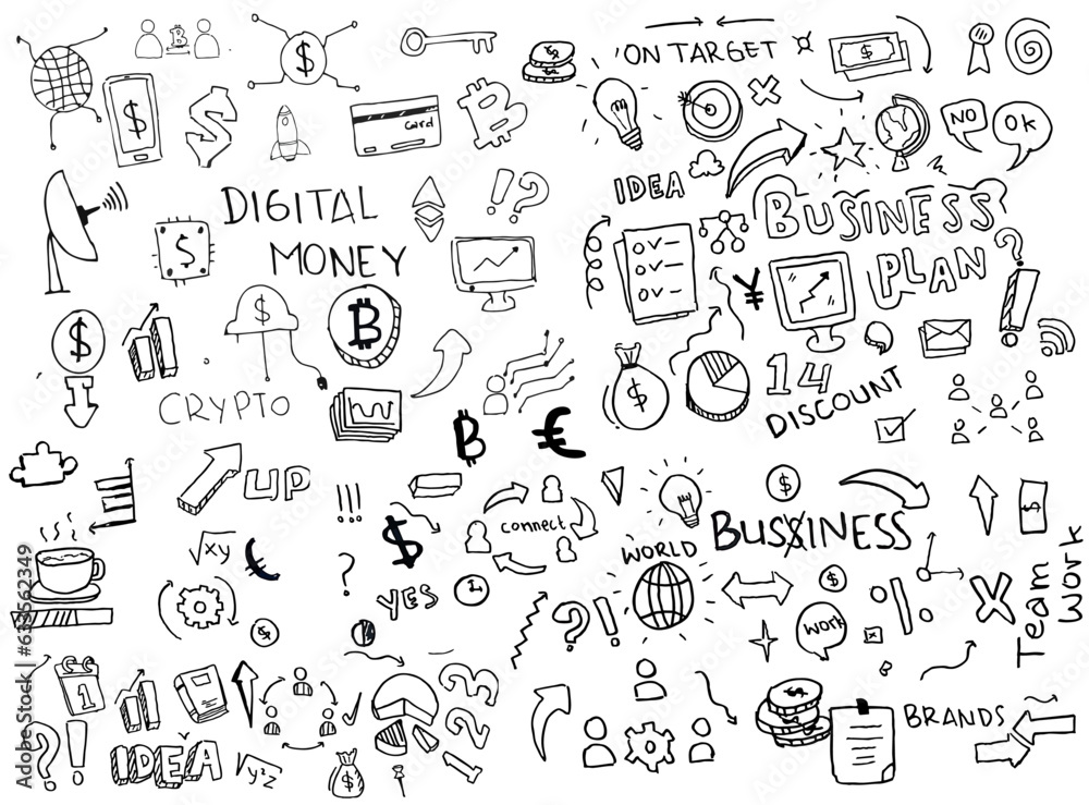 doodle art business hand drawn vector simple. with flowchart, statistic ...