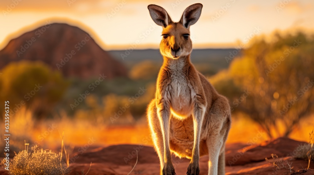 Foto de Stock kangaroo Red kangaroos stand up in the meadows of the ...