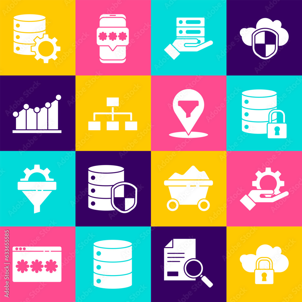 Set Cloud computing lock, Hand settings gear, Server security with, Server, Data, Web Hosting ...