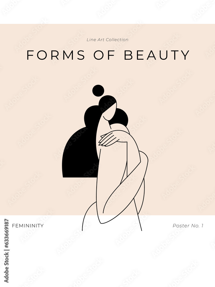 Modern minimalist poster. Nude woman silhouette, abstract pose, female ...