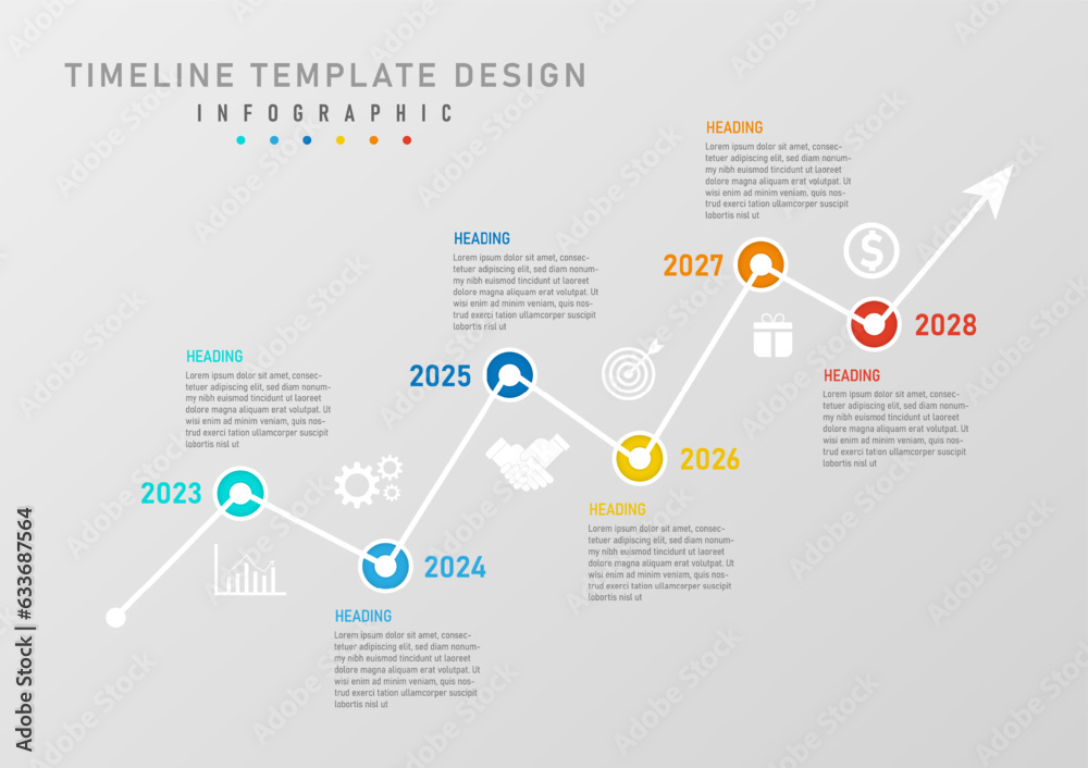 infographic timeline template 6 year line graph with colored circles at ...