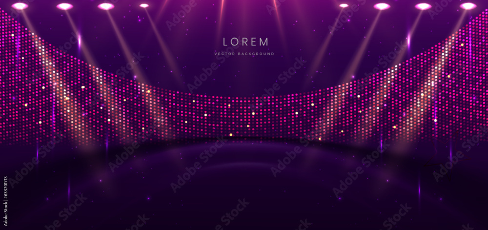 Elegant purple stage horizontal glowing with lighting effect sparkle on ...