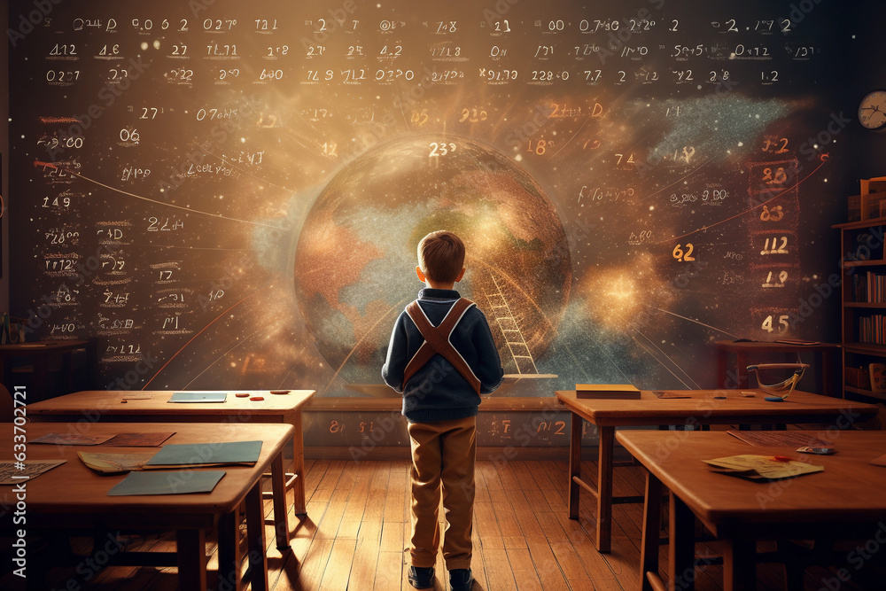 Young child of science and mathematics in classroom. Stock Photo ...
