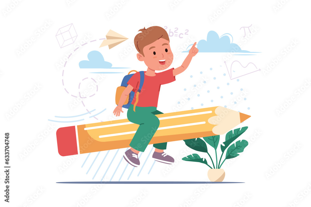 Funny education concept with people scene in the flat cartoon style ...