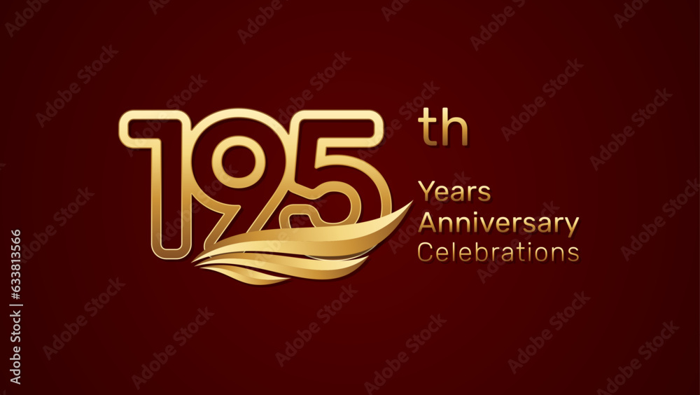 195th anniversary logo design with double line number style and golden ...