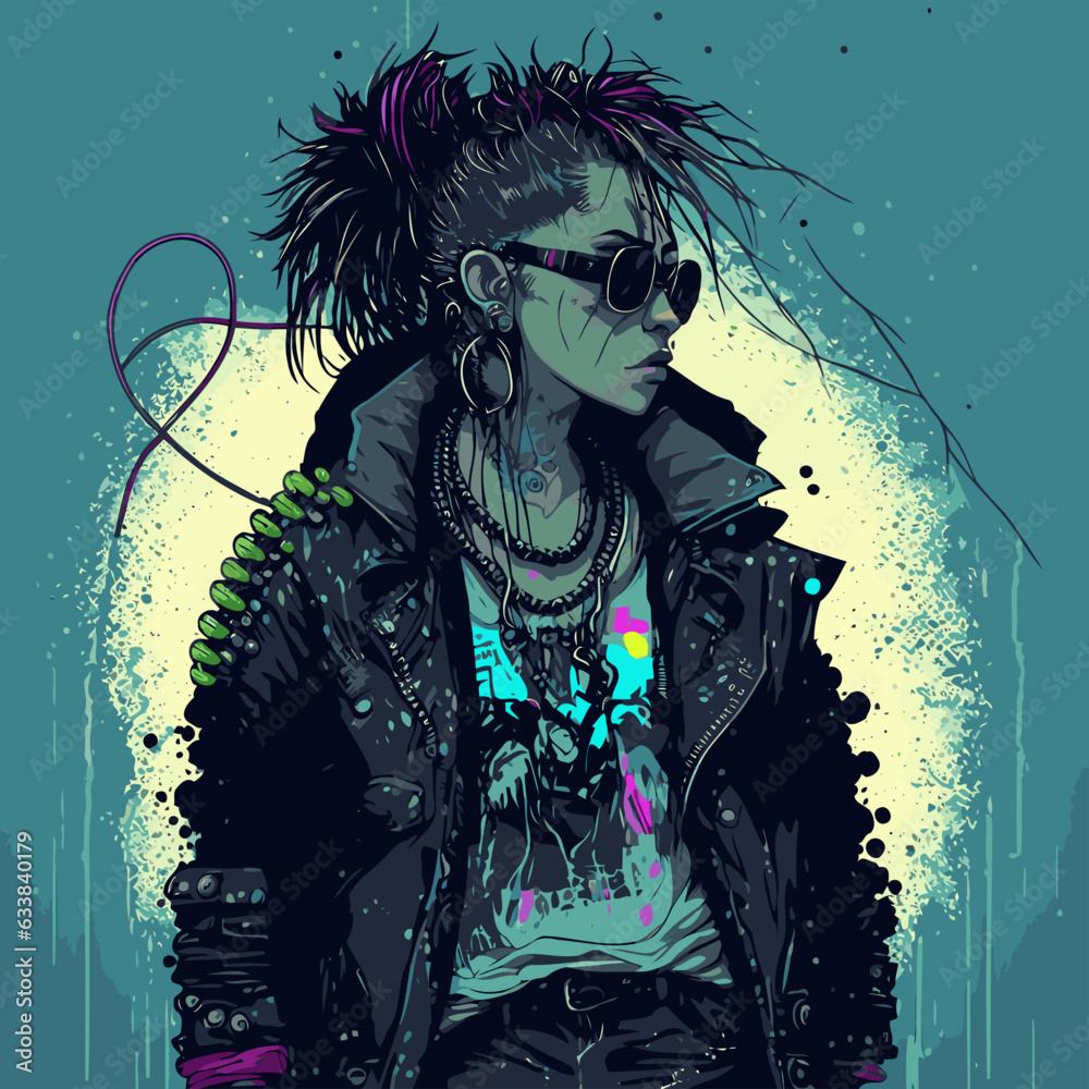 Graphic Novel Style Image of a Punk Rock Woman with Sunglasses and a ...