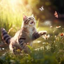 Cat Chasing Butterflies Free Stock Photo - Public Domain Pictures