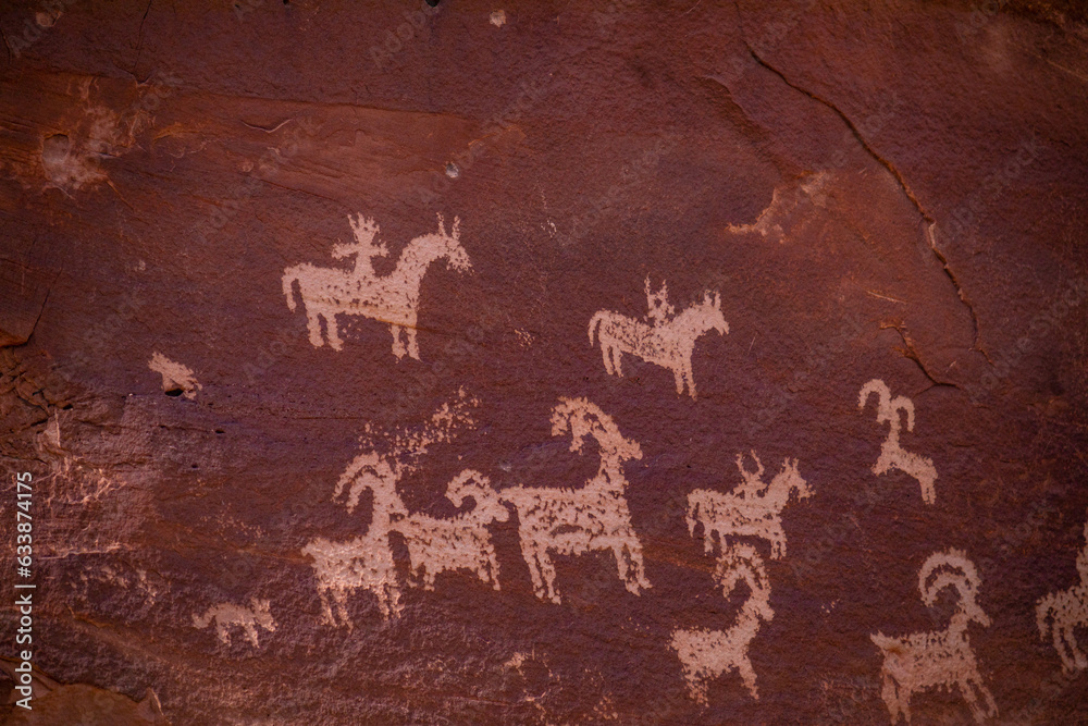 Utah Moab man petroglyphs ancient history Stock Photo | Adobe Stock