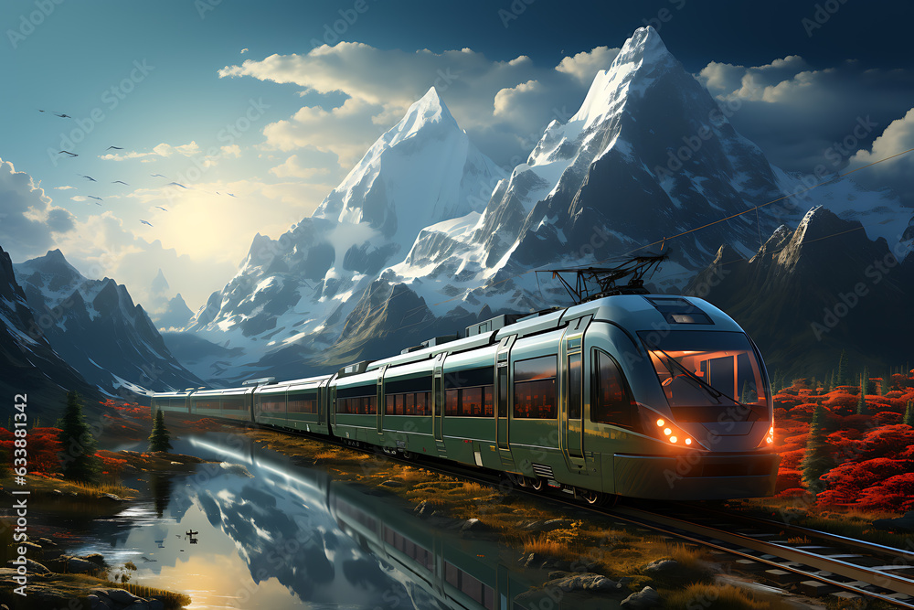 modern high-speed train, passenger travel concept, cargo delivery ...