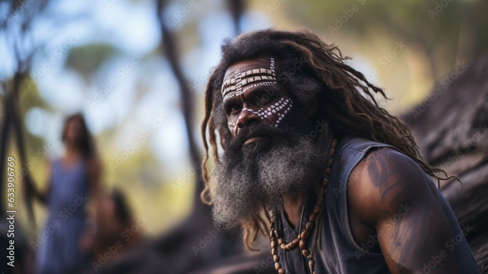 Aboriginal man with face paint in the Australian outback Stock Photo ...