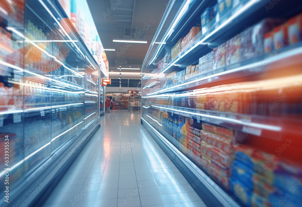 Blurry shopping shelves in supermarkets and department stores realistic ...