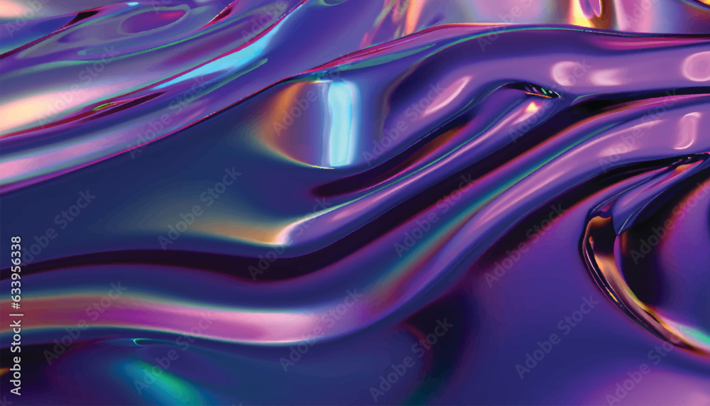 3d render, abstract background, iridescent holographic foil, metallic ...