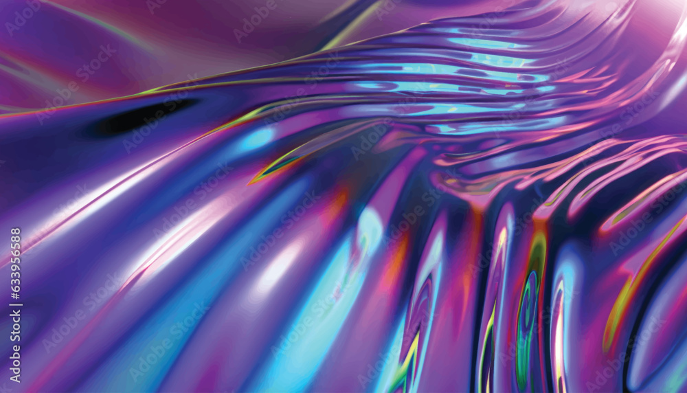 3d render, abstract background, iridescent holographic foil, metallic ...