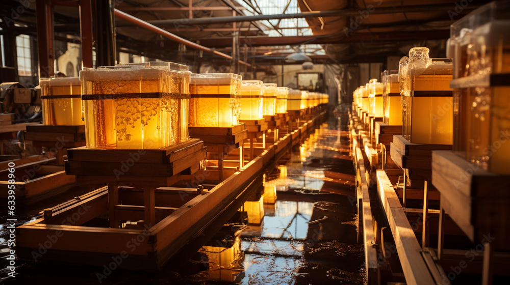 Honey Factory: A view inside a honey extraction facility, with frames ...