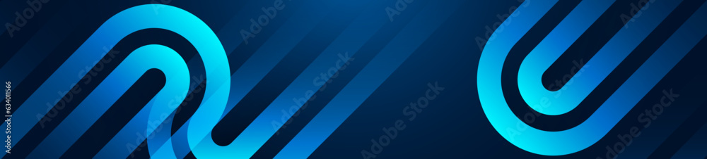 Abstract blue glowing diagonal geometric shapes on dark blue background ...