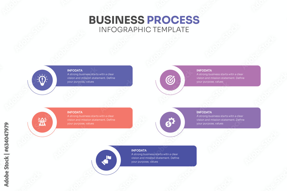 Colorful layout with 5 points of steps or list with arrows, infographic element template vector ...