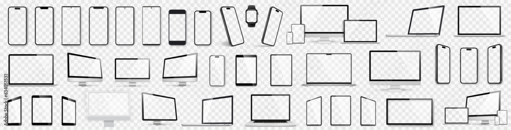 Big realistic set computer, laptop, tablet and smartphone. Device ...