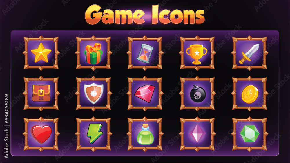 Vector de Stock Fantasy RPG Icon Collection Unlock the Adventure of ...