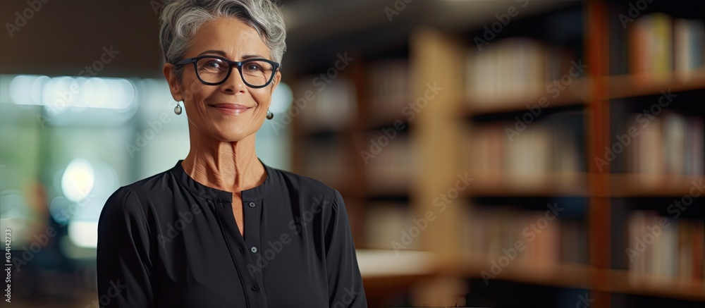 Senior librarian thinking while looking at a beautiful mature woman in ...