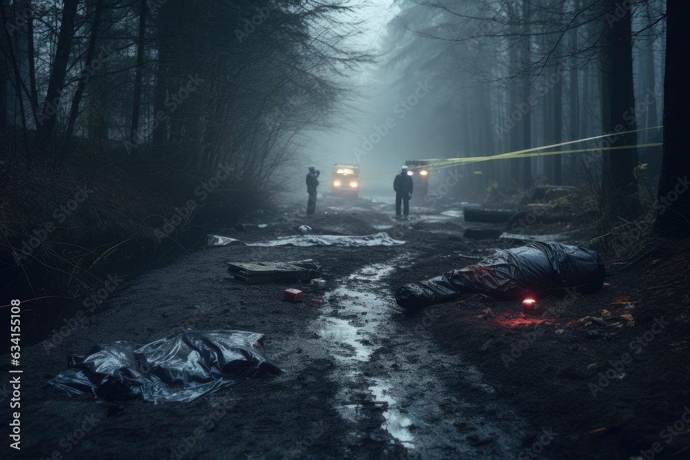 Detectives are collecting evidence in a crime scene. Forensic ...