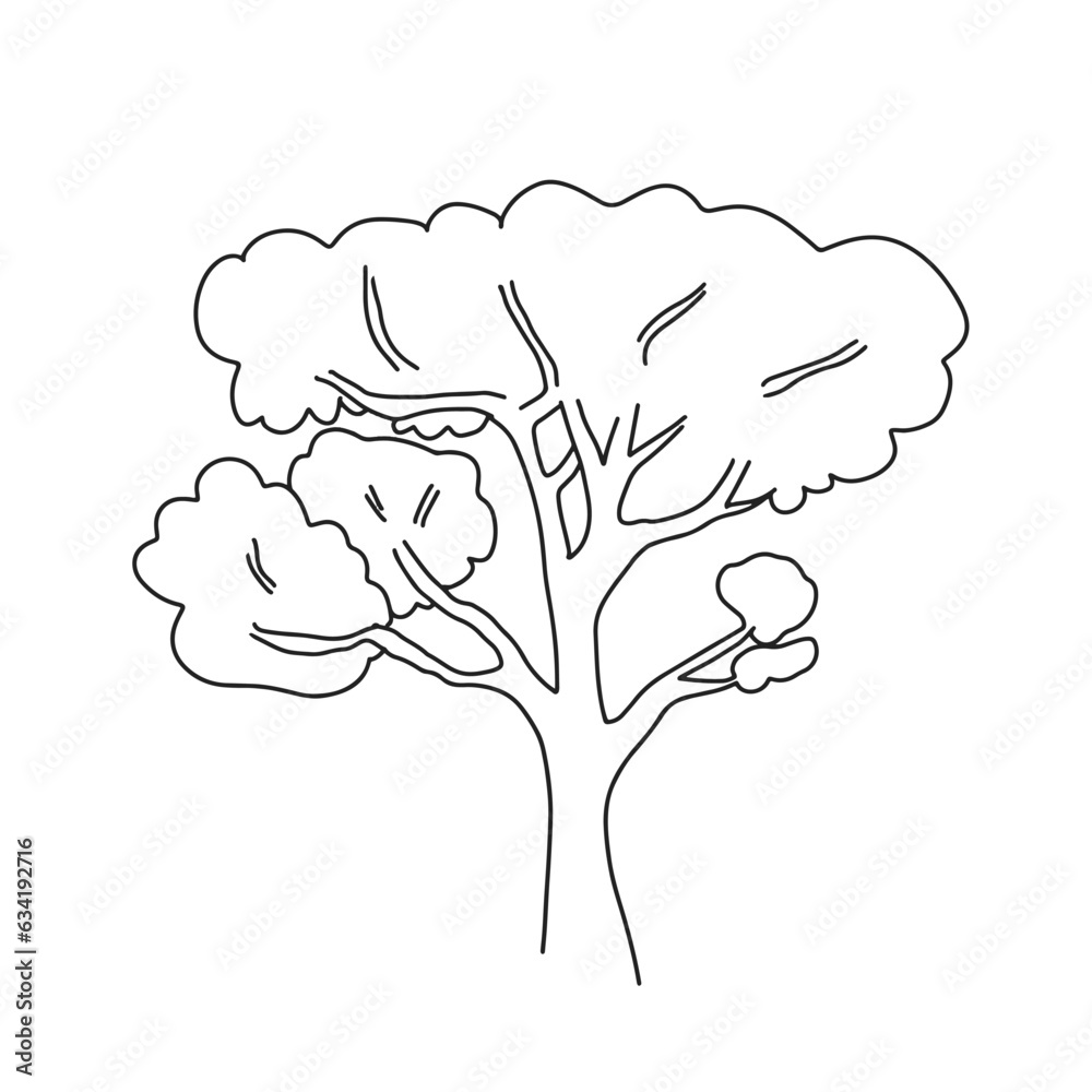 Doodle simple tree, Line art coloring page design element for teaching ...