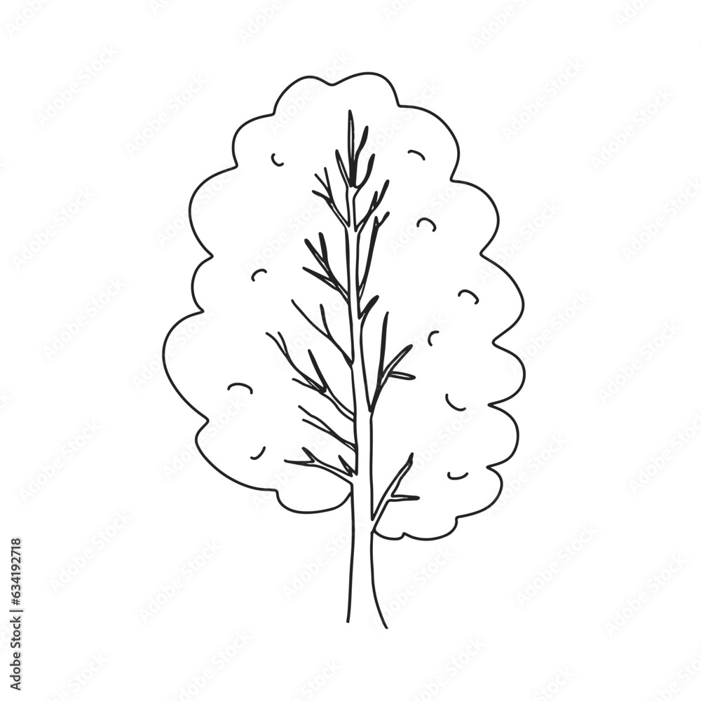 Doodle simple tree, Line art coloring page design element for teaching ...