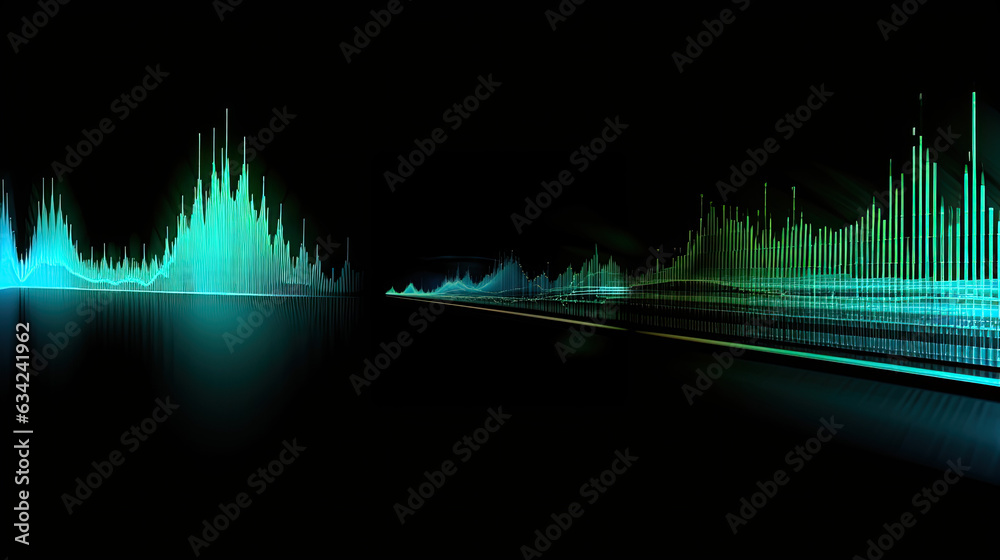 Soundwave waveform green and blue light showing data visualization of ...