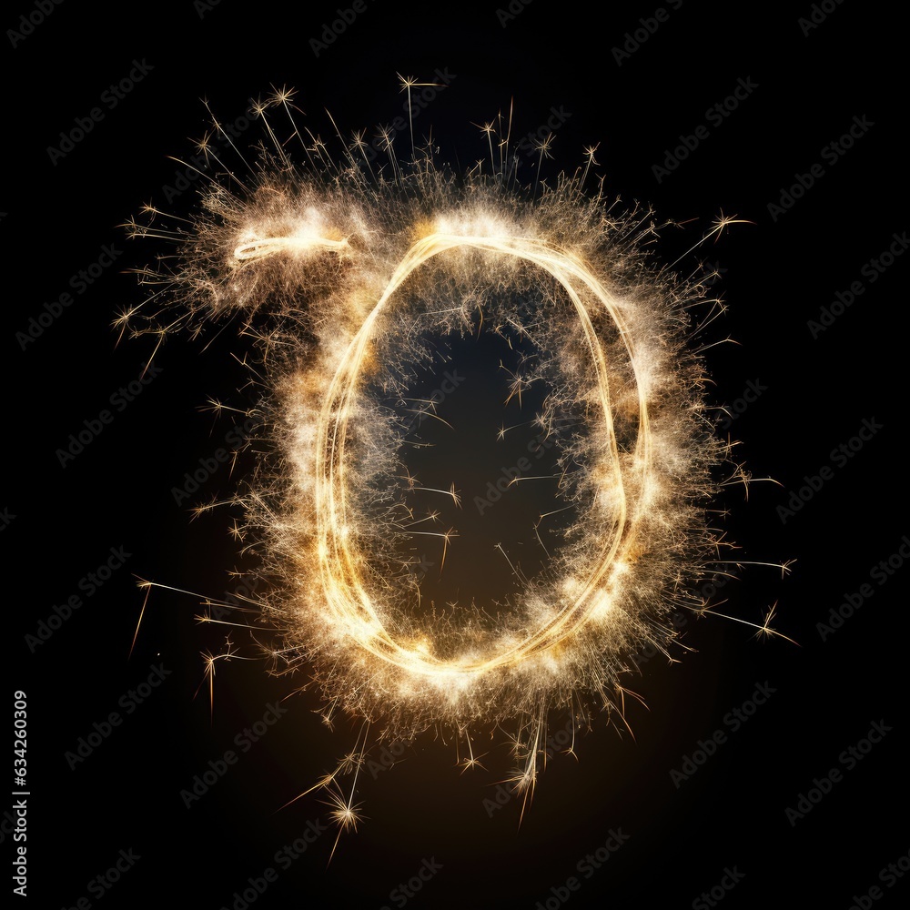 number zero made of sparkling sparklers on black background - created ...