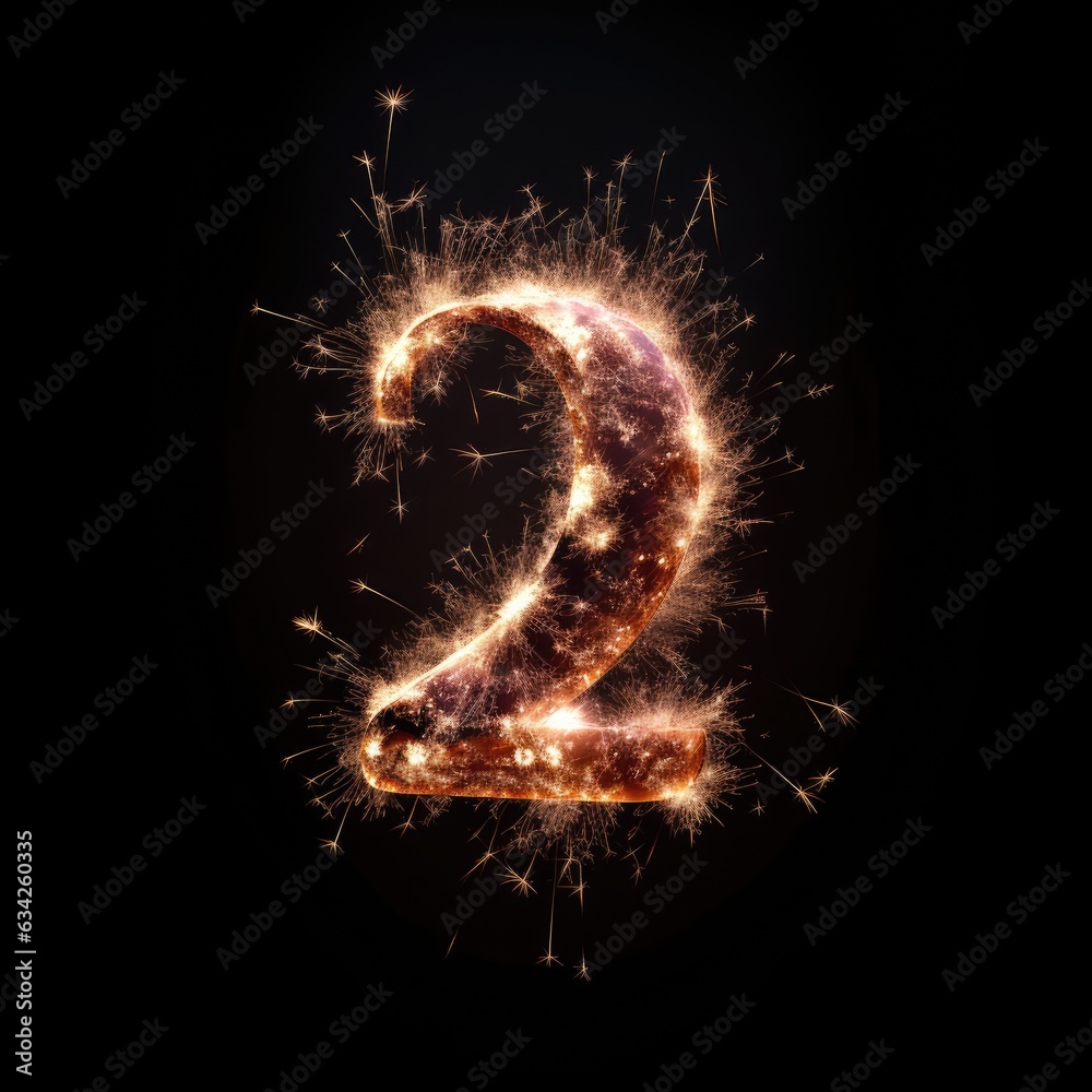 number two made of sparkling sparklers on black background - created ...