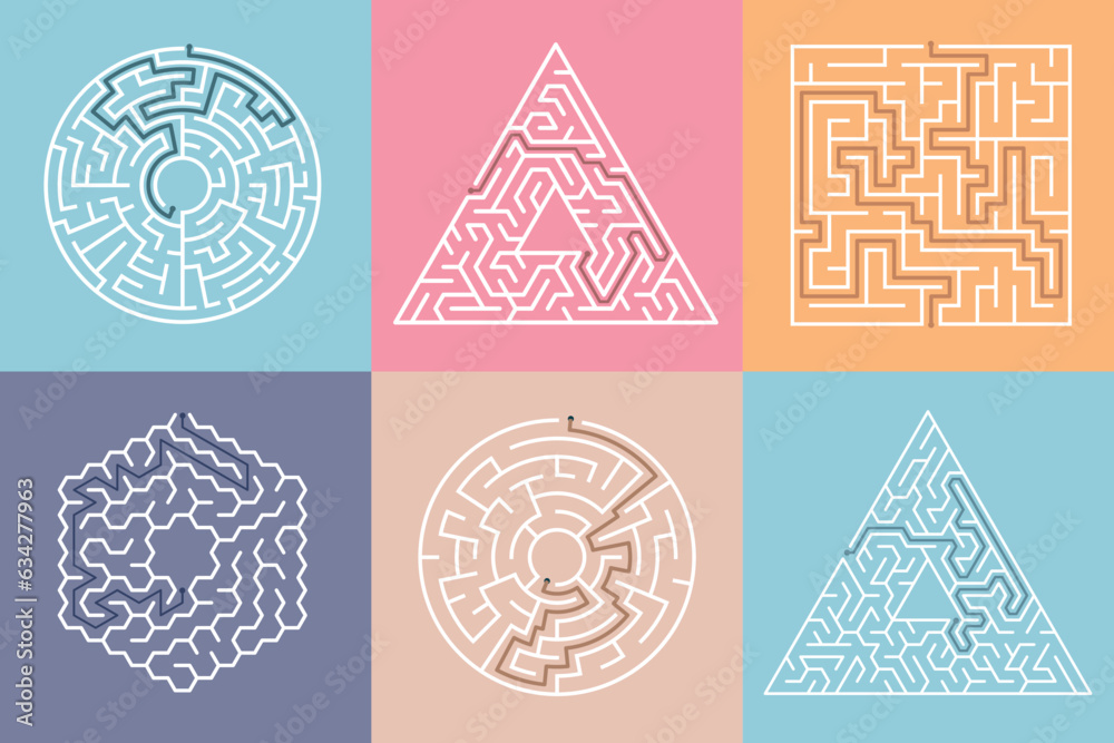 Labyrinth game. Maze conundrum, labyrinth way rebus and many entrance ...