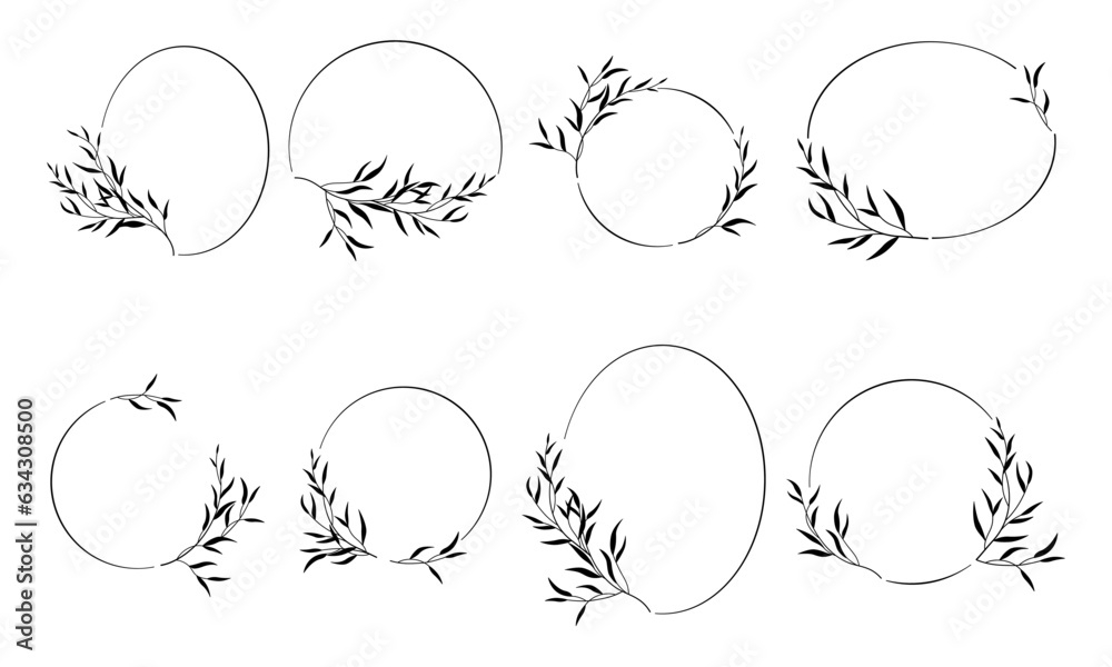 Stock-Vektorgrafik „Elegant minimal round line border frames with ...