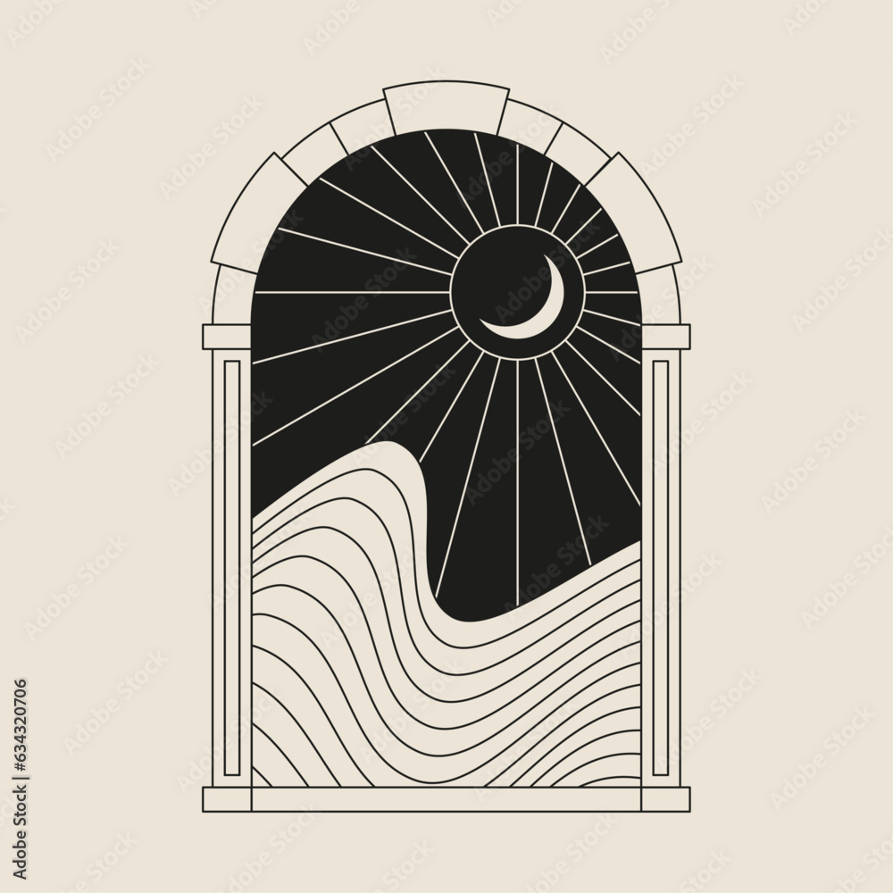 Boho frame arch vector illustration modern minimalistic retro aesthetic ...