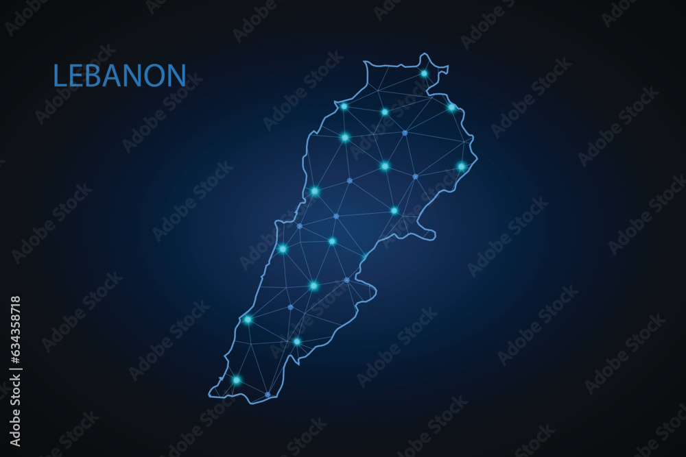 Map of Lebanon. Wire frame 3D mesh polygonal network line, design ...