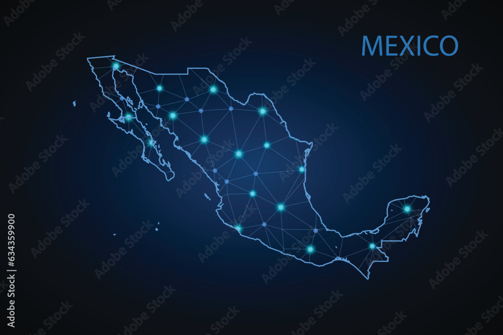 Map of Mexico. Wire frame 3D mesh polygonal network line, design sphere ...
