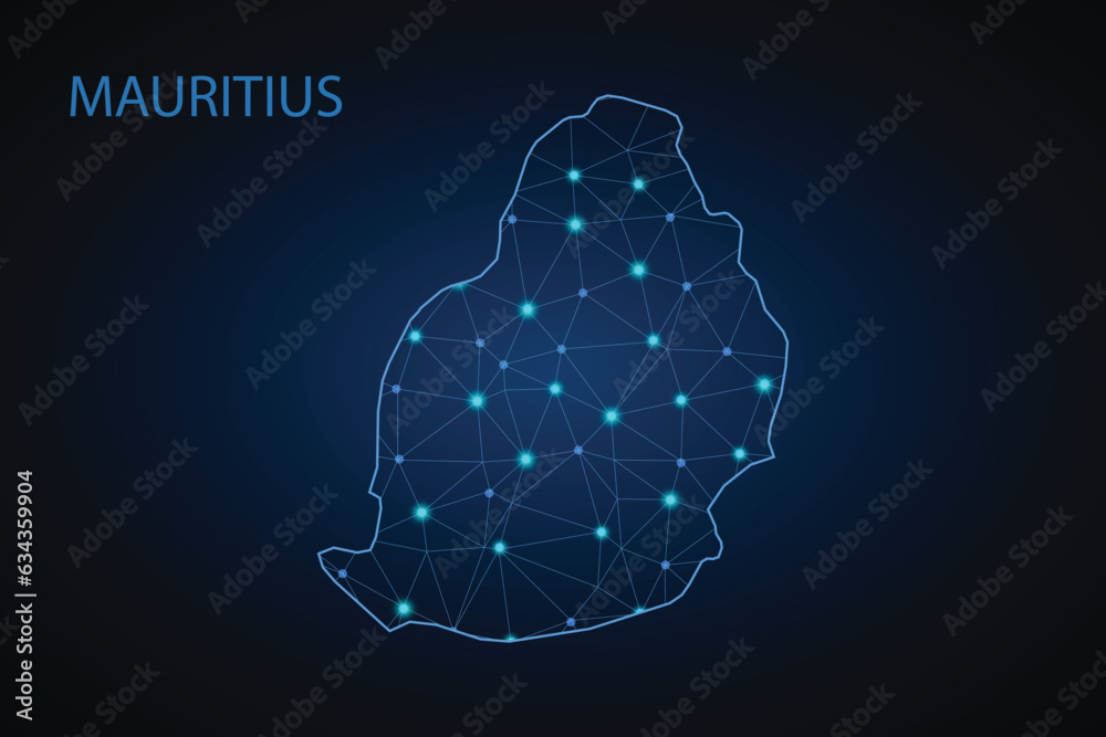 Map of Mauritius. Wire frame 3D mesh polygonal network line, design ...