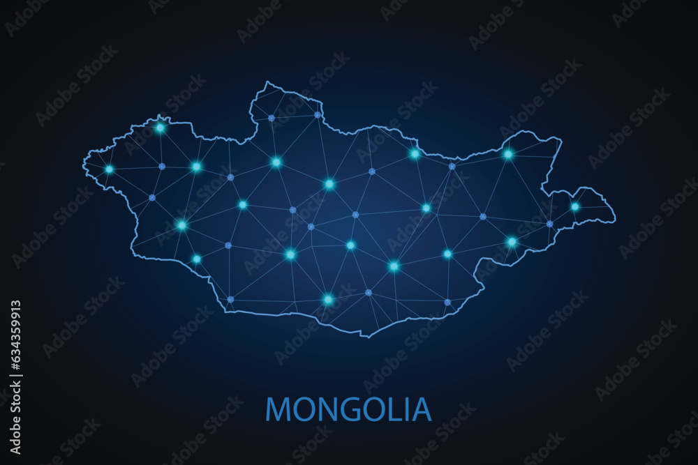 Map of Mongolia. Wire frame 3D mesh polygonal network line, design ...